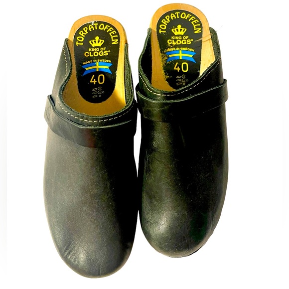 Torpatoffeln | Shoes | Torpatoffeln Swedish Clogs Black Leather Wooden ...